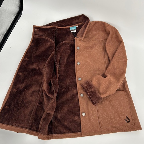 Isis | Jackets & Coats | Isis Womens Brown Floral Embossed Faux Suede ...